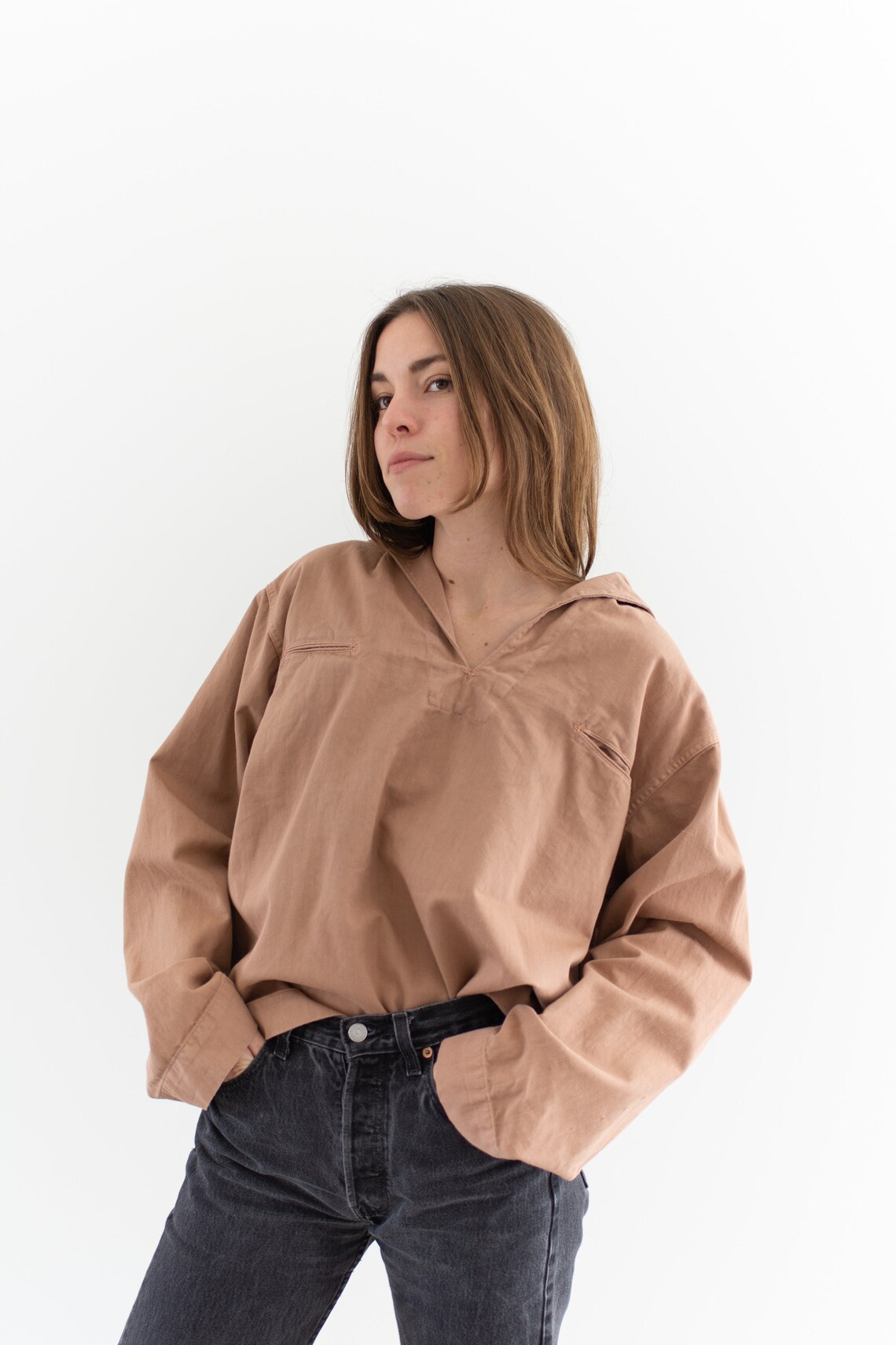 Vintage Dusty Pink Popover Sailor Shirt Middy Pullover | Etsy