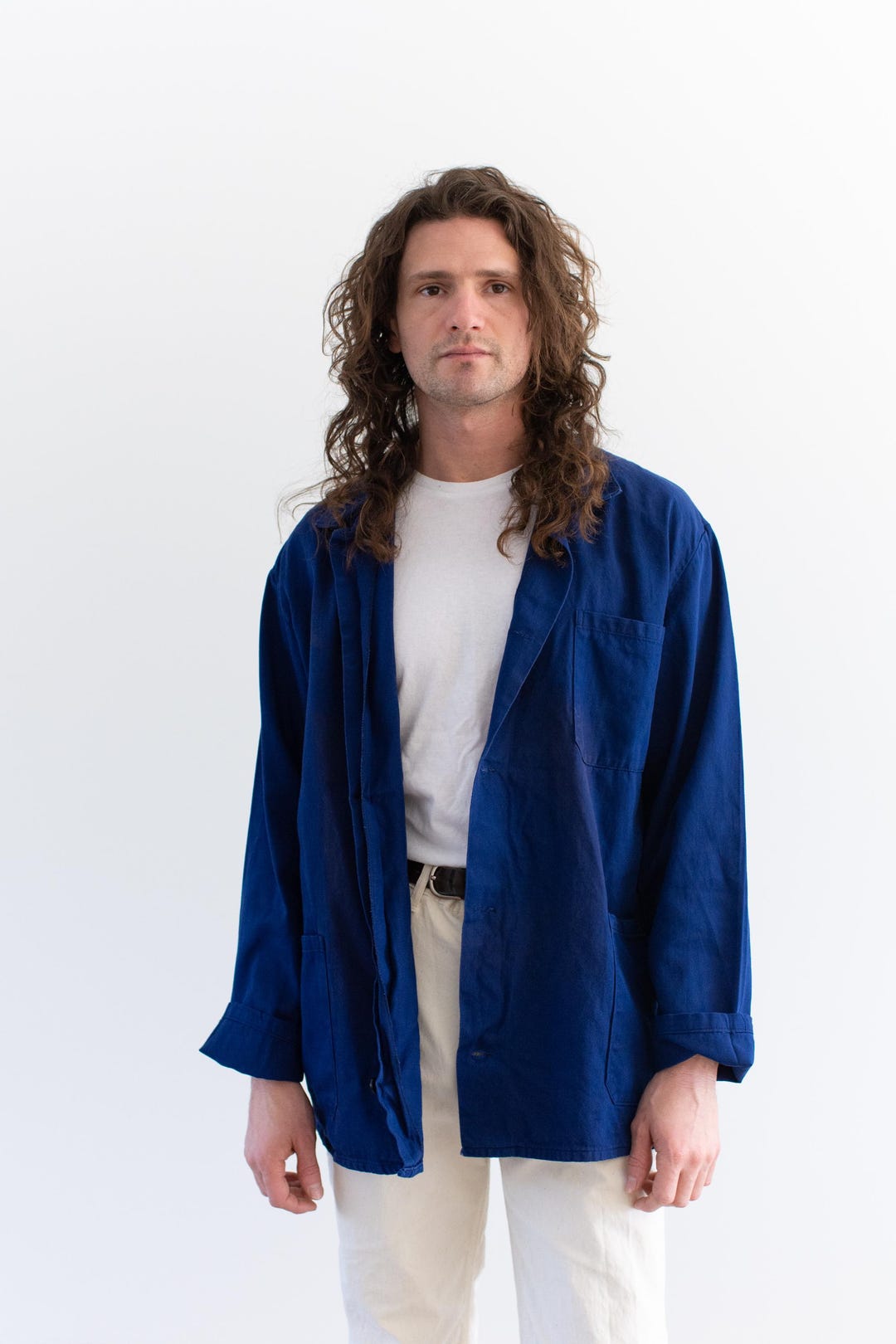 Vintage Blue Chore Work Jacket | Unisex Cotton Canvas Utility Workwear ...