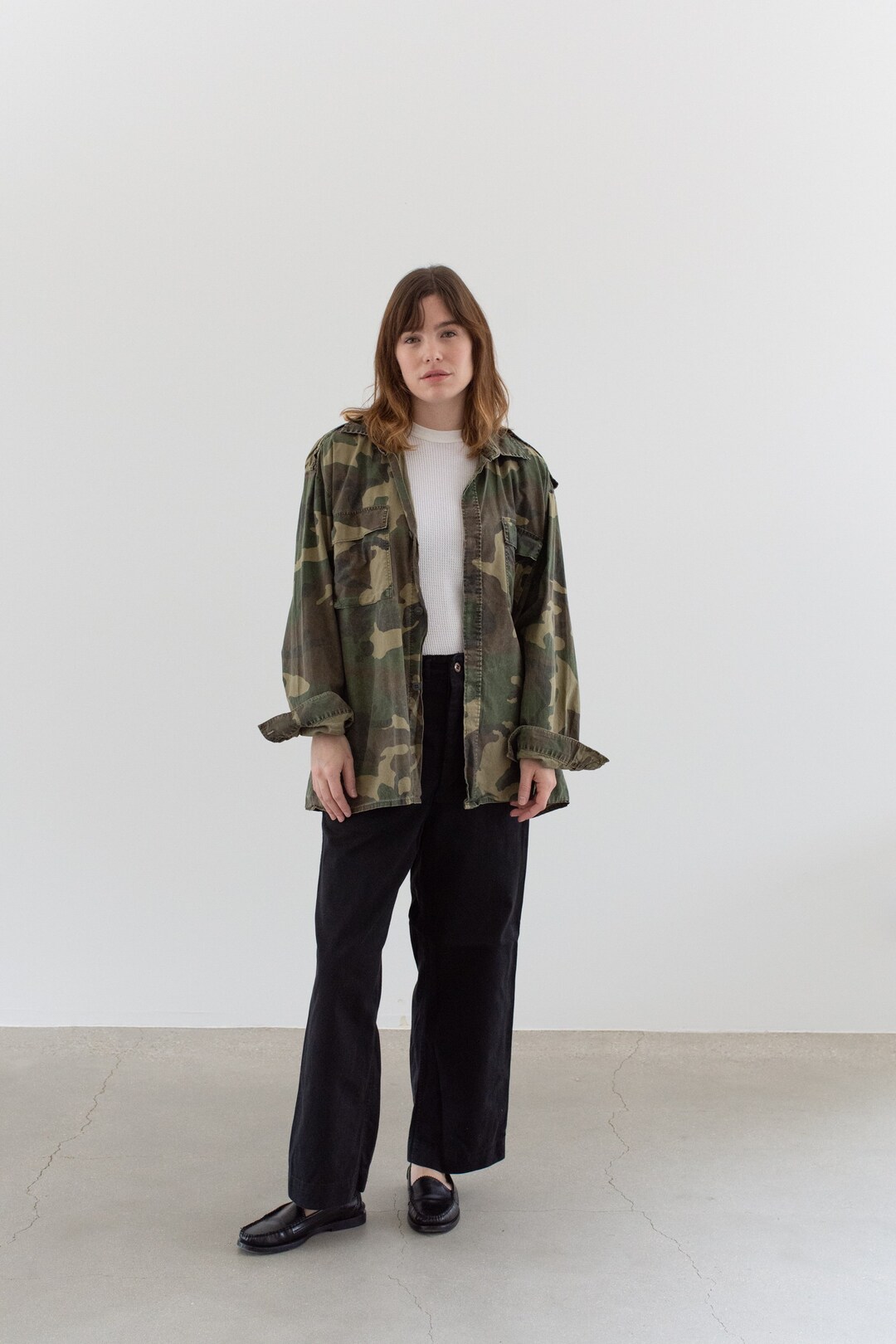 Vintage Faded Green Tan Cloud Camo Overshirt | Unisex Camouflage Cotton ...