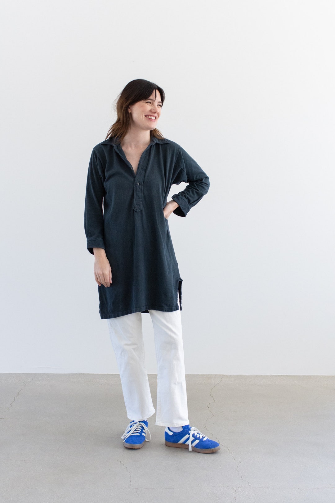 Vintage Teal Blue Polo Long Sleeve Tee Shirt | Unisex Worn in Holes ...