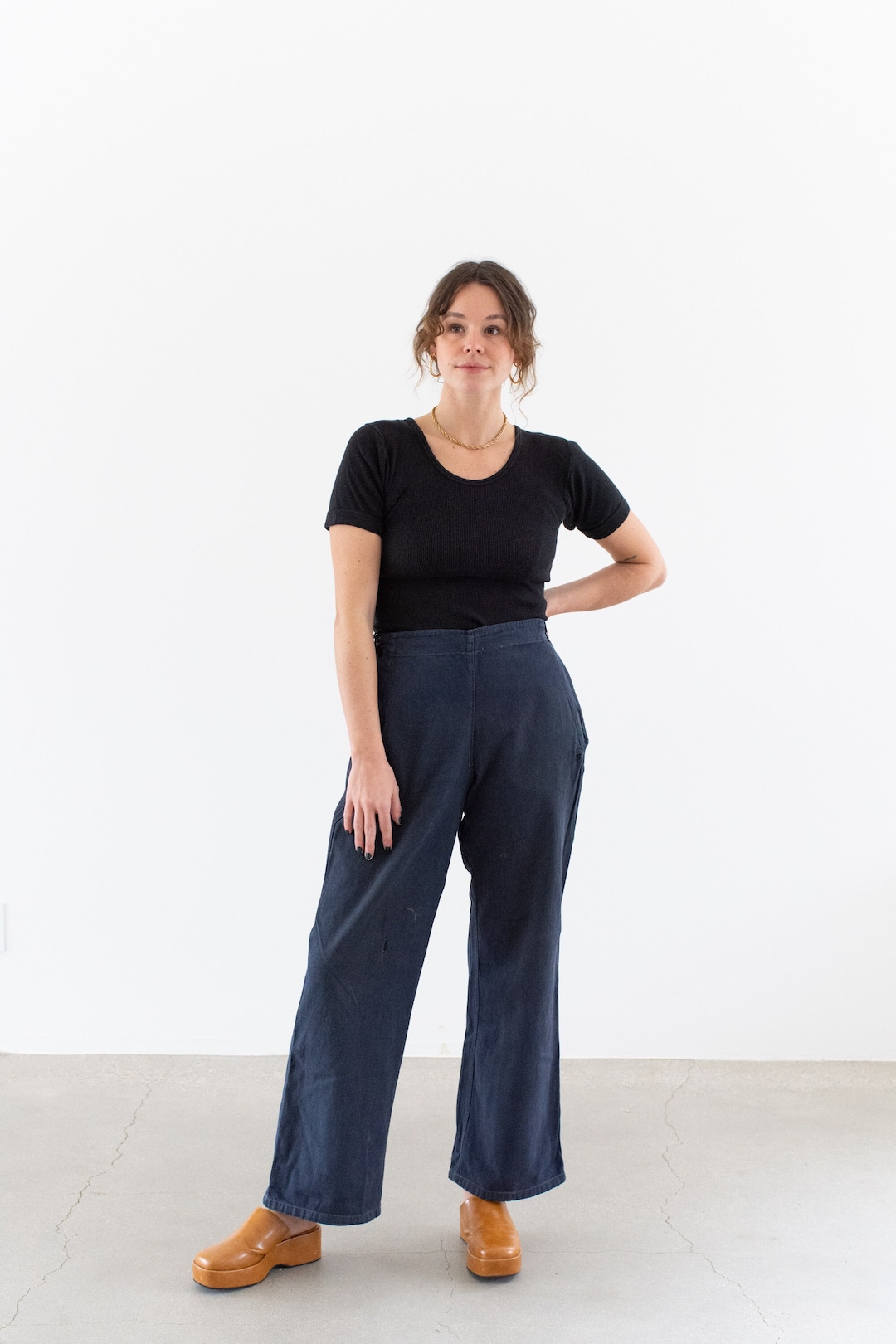 Vintage 29 Waist Navy Blue Denim Broadfall Trousers Unisex Painter High ...