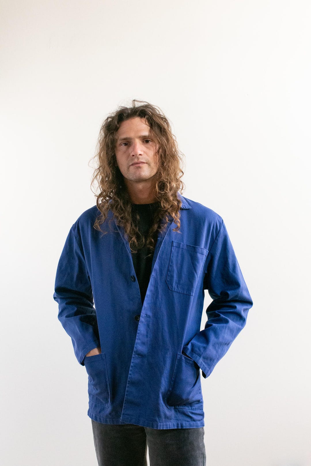 Vintage Blue Chore Work Jacket | Unisex Cotton Canvas Utility Workwear ...