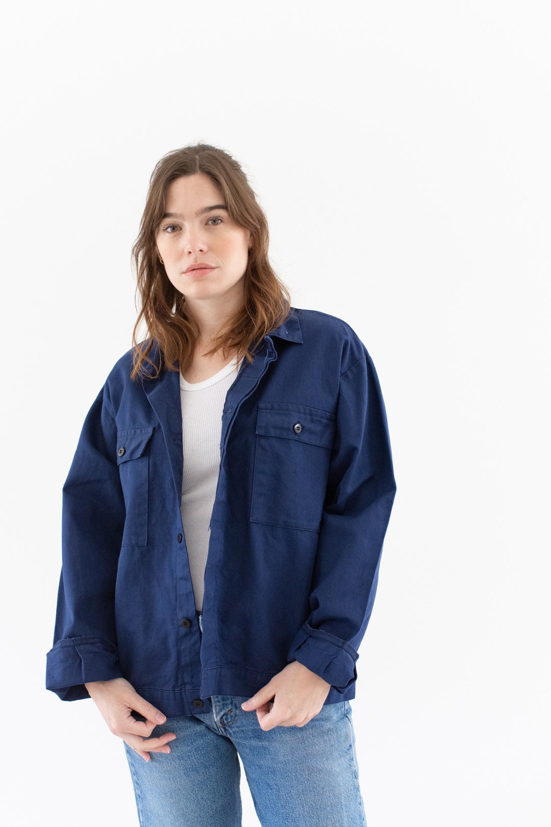 Vintage Navy Blue Work Jacket Unisex Made in Italy Workwear M IT436 - Etsy