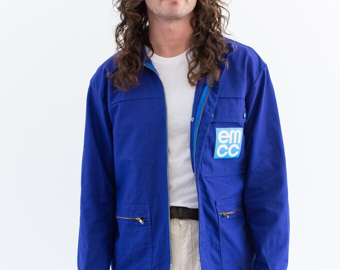 Vintage Cobalt Blue Chore Work Jacket | Unisex Cotton Blend Canvas ...