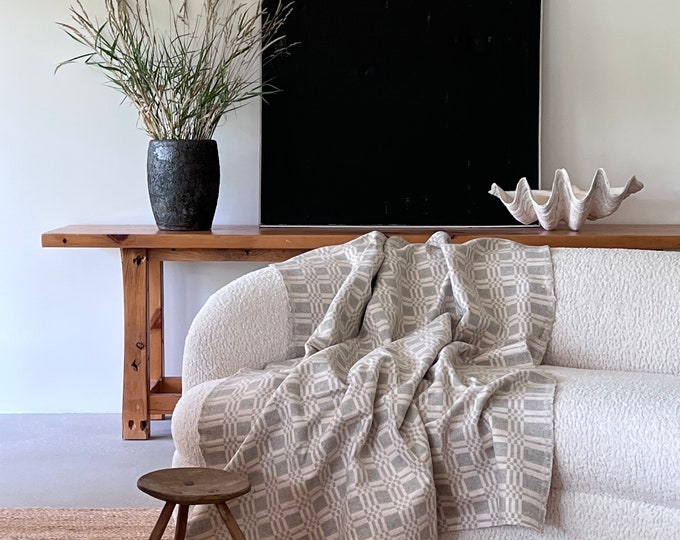 Vintage Cream Grey Patterned Throw Blanket | Cotton Blend Checkerboard ...