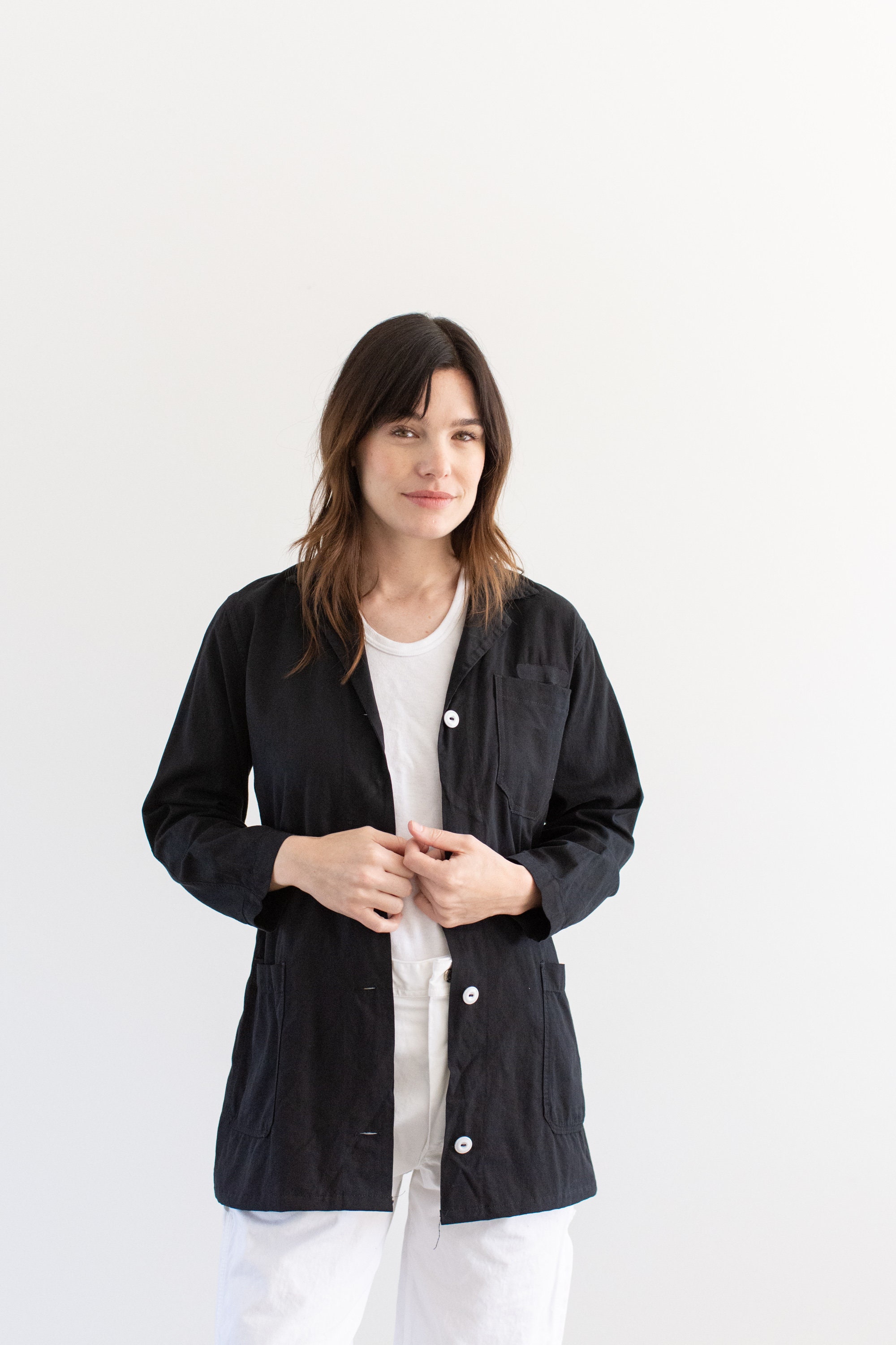 Vintage Black Lightweight Cotton Chore Blazer | Unisex Three Vintage Black Lightweight Cotton Chore Blazer | Unisex Three