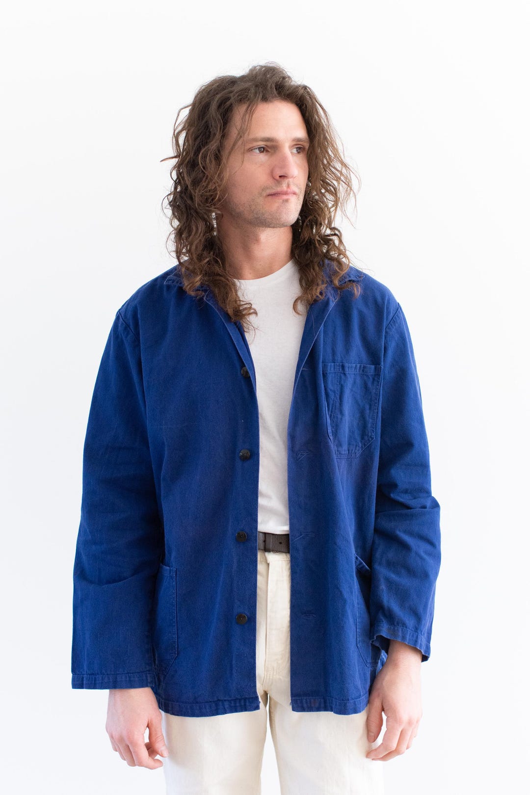 Vintage Blue Chore Work Jacket | Unisex Cotton Canvas Utility Workwear ...