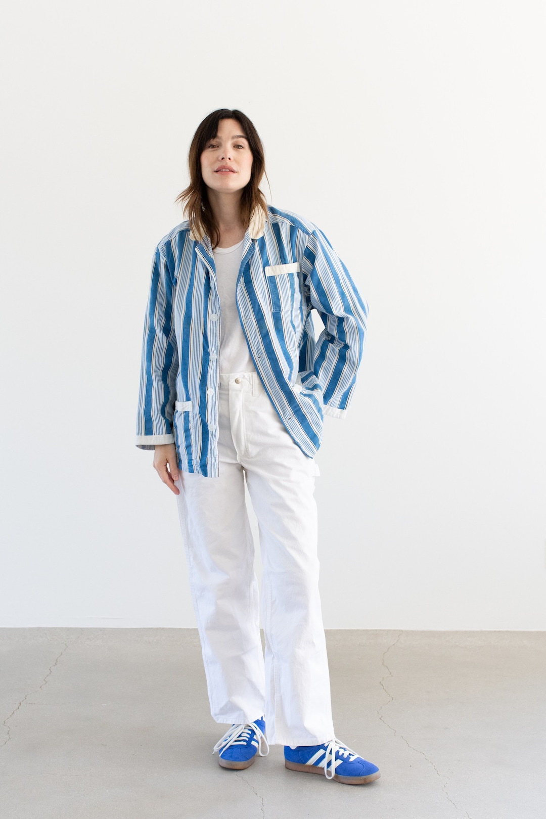 Vintage Blue White Striped Shirt Jacket | Unisex Flannel Stripe Cotton ...