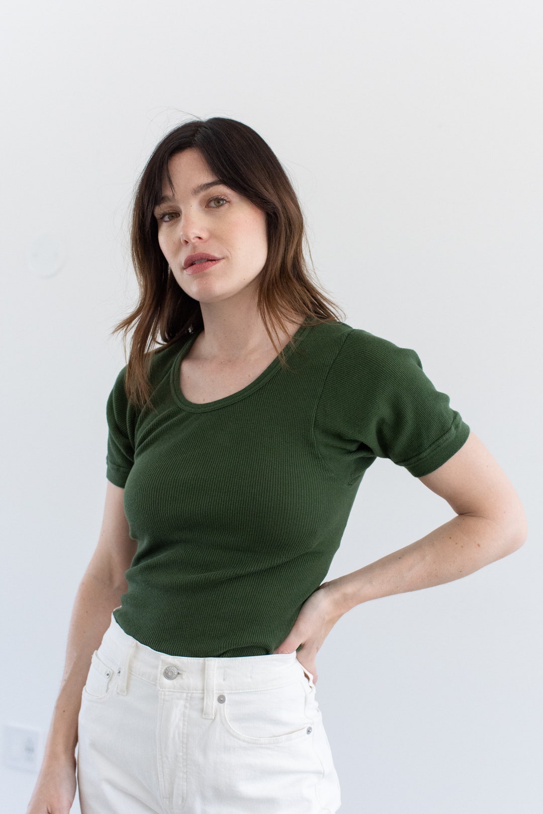 The Berlin Tee in Forest Green | Vintage Ribbed Tee T Shirt | Rib Knit ...