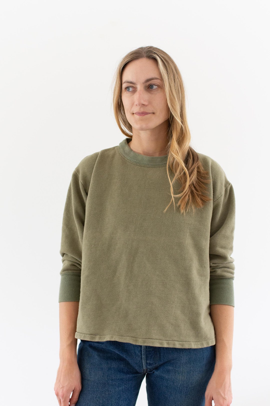 Vintage French Faded Olive Green Sweatshirt | Unisex Two Tone | 70s ...