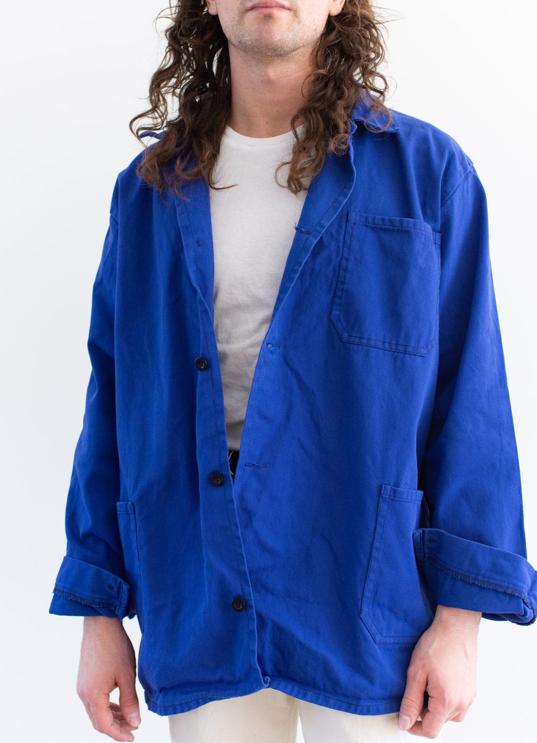 Vintage Blue Chore Work Jacket | Unisex Cotton Canvas Utility Workwear ...