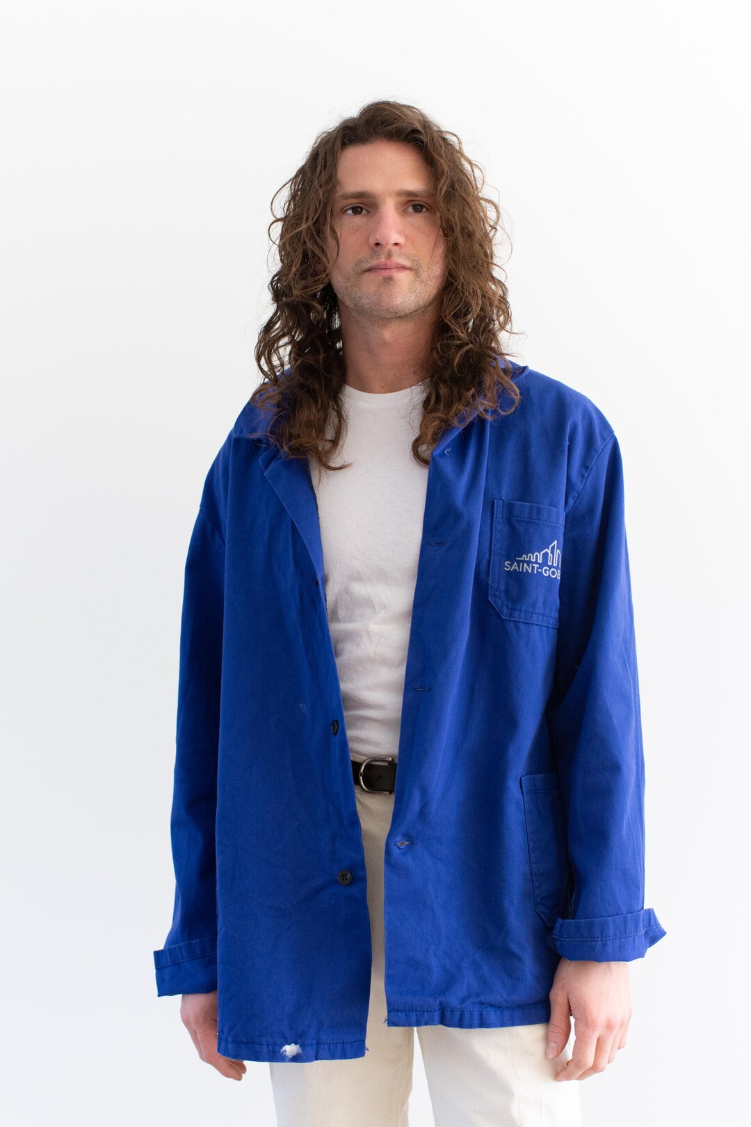 Vintage Blue Chore Work Jacket | Unisex Cotton Canvas Utility Workwear ...