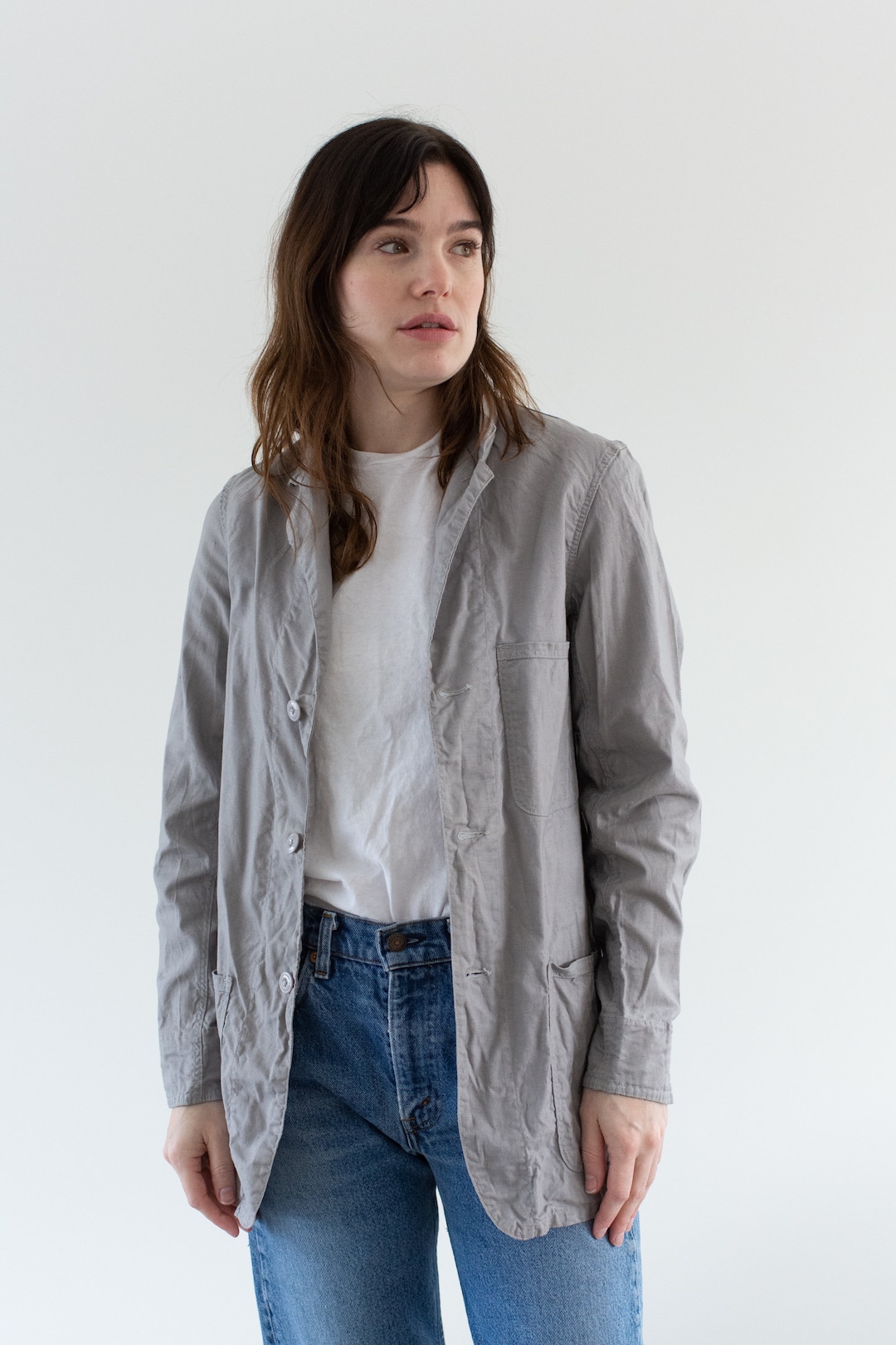 Vintage Grey Rinsed Chore Jacket | Unisex Painter Gray Cotton Blend Blazer | Made in USA | XS ...