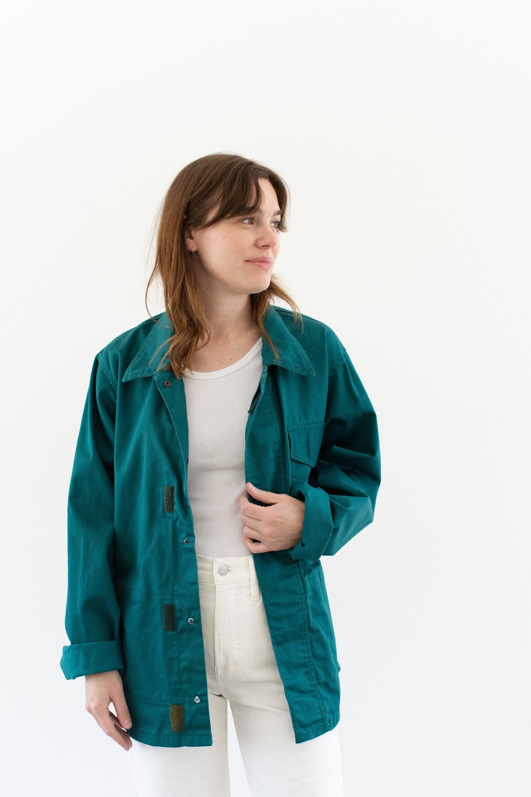 Vintage Emerald Green Chore Jacket Unisex Cotton Utility Work Made in ...