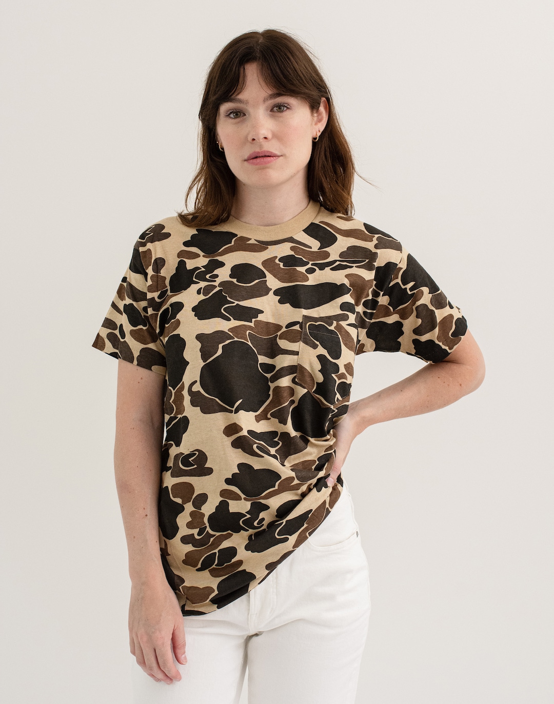 Vintage Camo Pocket Tee T-shirt | Unisex Brown Tan Short Sleeve ...