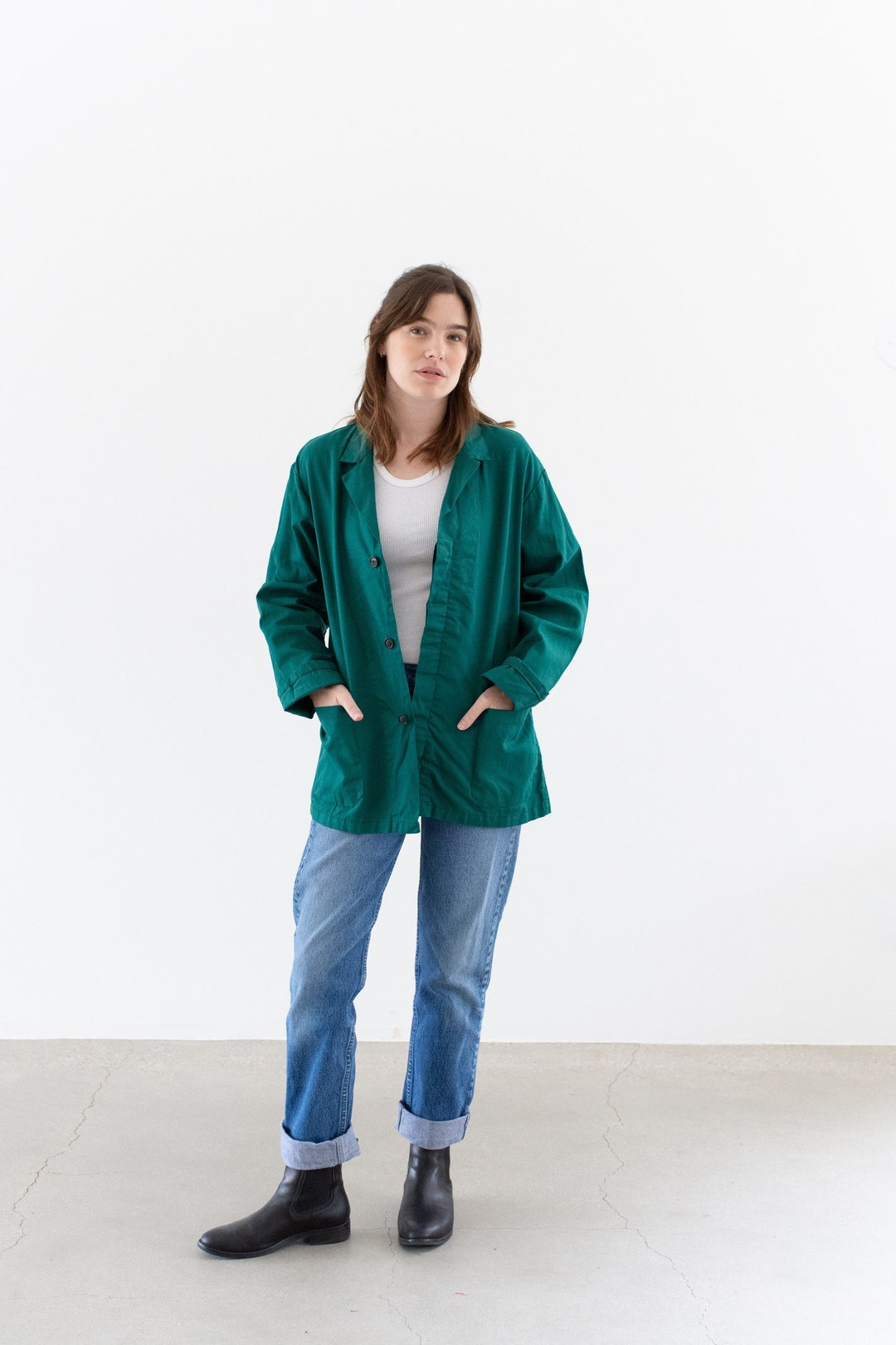 Vintage Emerald Green Chore Jacket Unisex Cotton Utility - Etsy