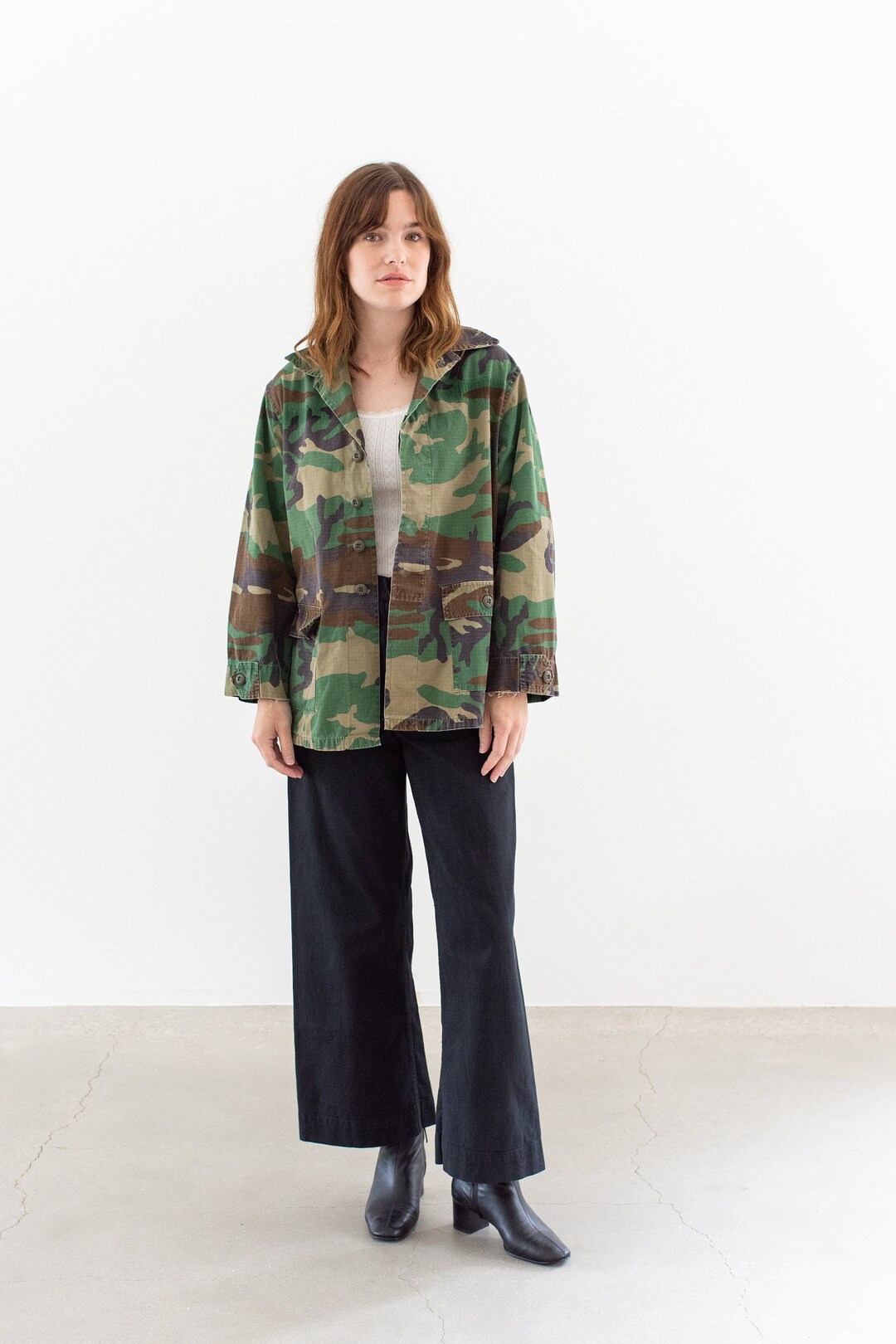 Vintage Faded Green Ripstop Camo Jacket | Camouflage Cotton Button up ...