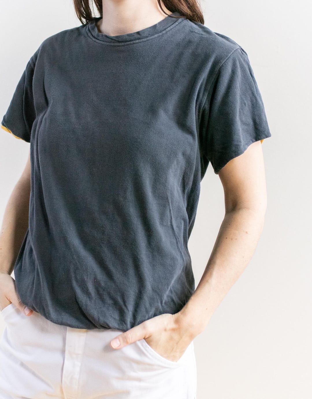 Vintage 70s Navy Blue Yellow Reversible Logo Tee Gym Shirt | Unisex ...