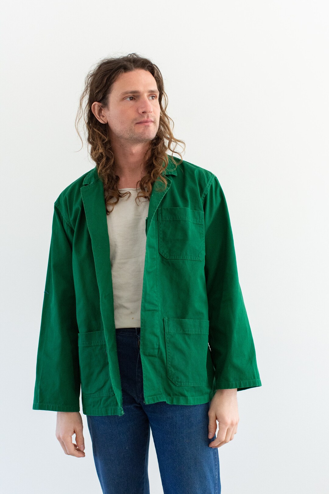 Vintage Emerald Green Chore Jacket Unisex Cotton Utility Work Made in ...