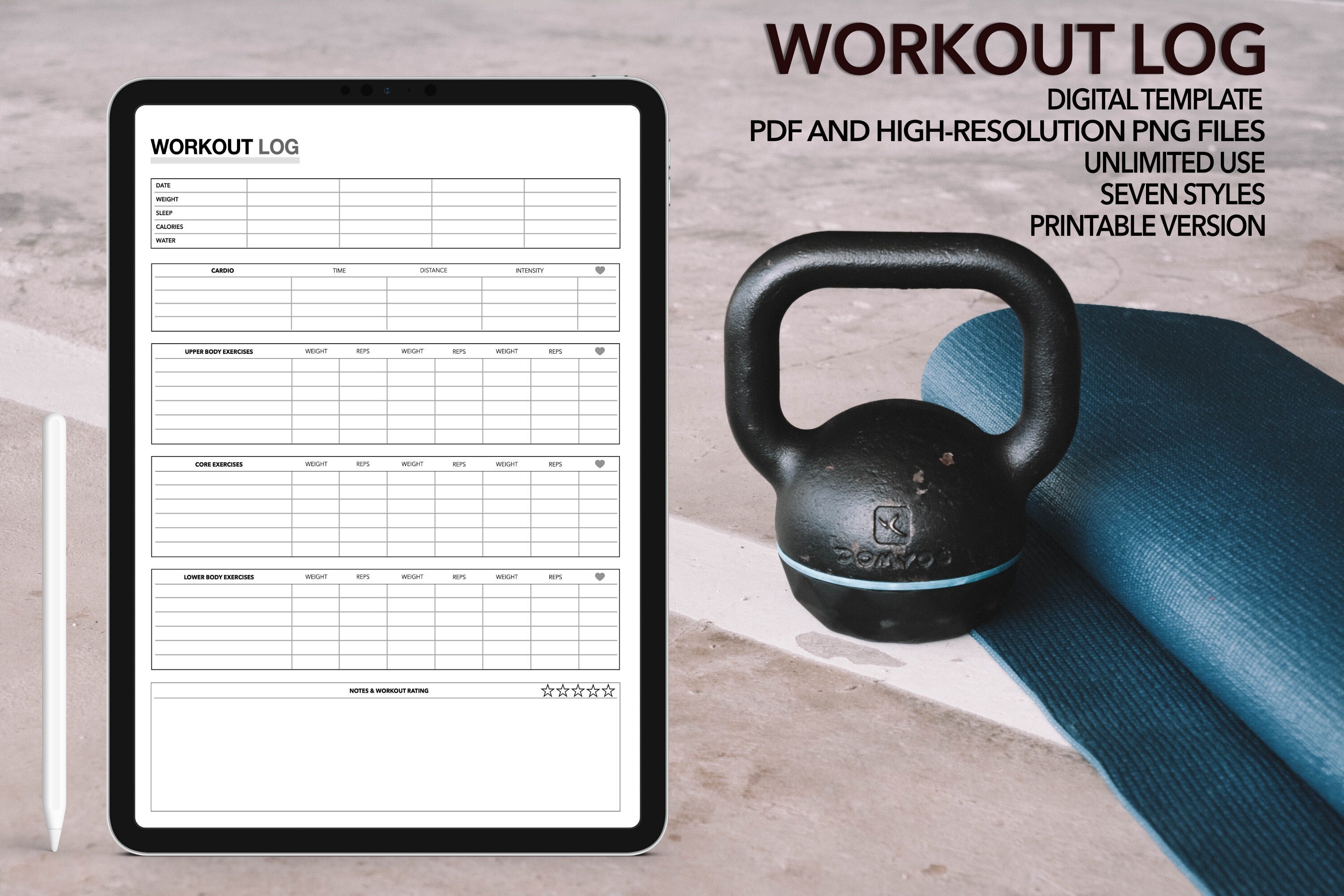 Digital Workout Log Progress Exercise Tracker Goodnotes for iPad ...