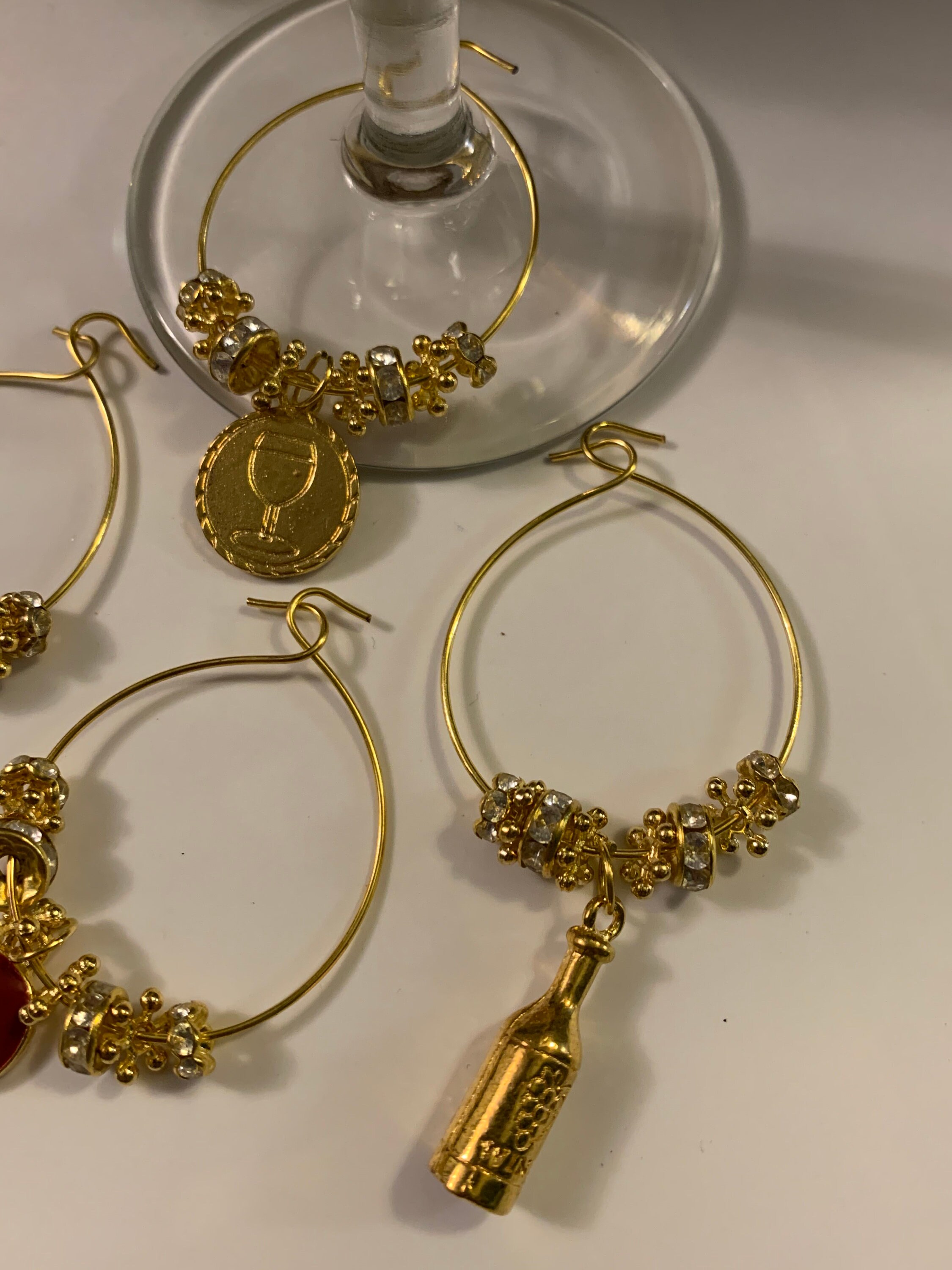 Gold Toned Wine Stem Markers - Wine Charms - Wine Glass Bling - Stem ...
