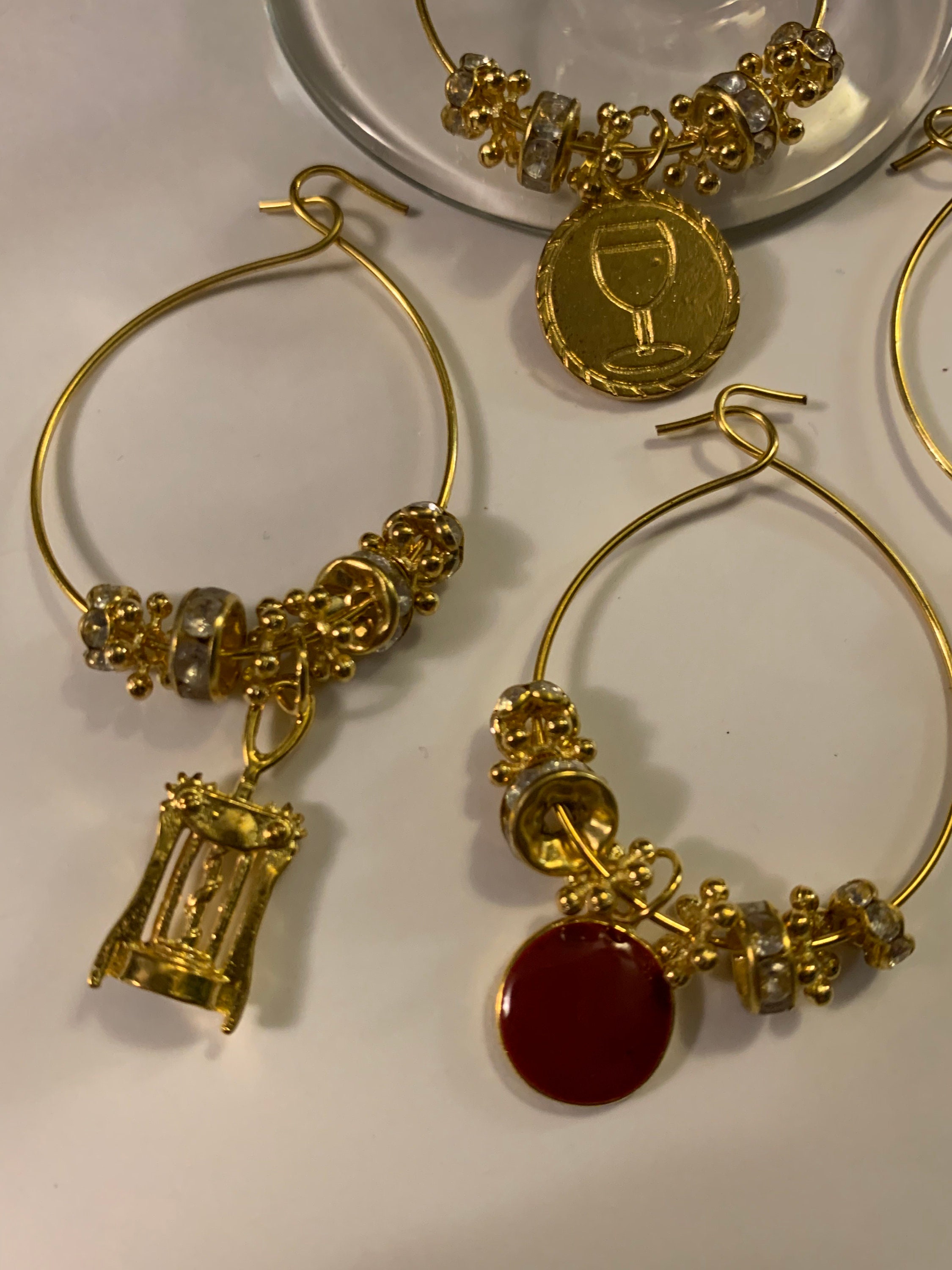Gold Toned Wine Stem Markers - Wine Charms - Wine Glass Bling - Stem ...