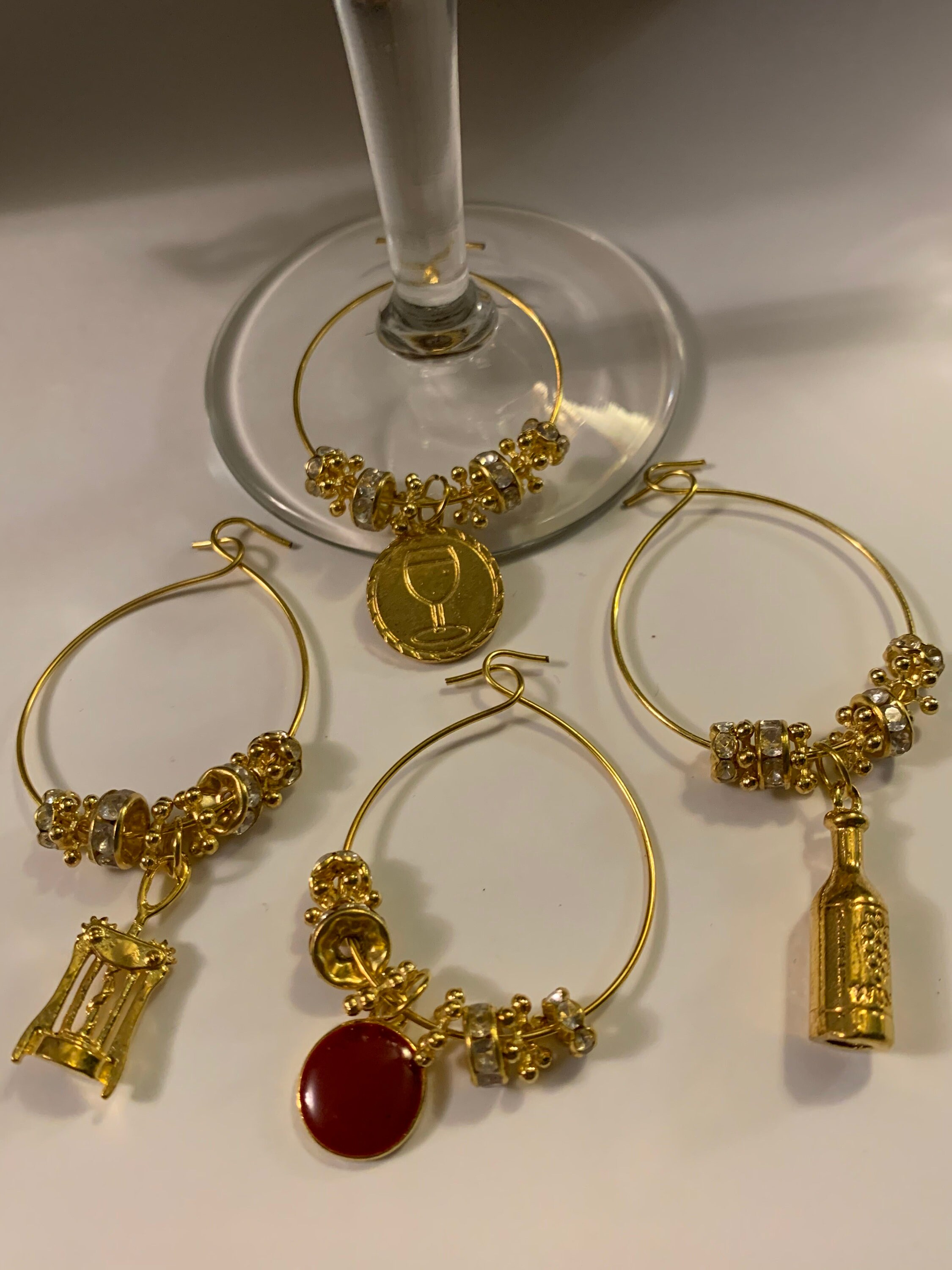 Gold Toned Wine Stem Markers - Wine Charms - Wine Glass Bling - Stem ...
