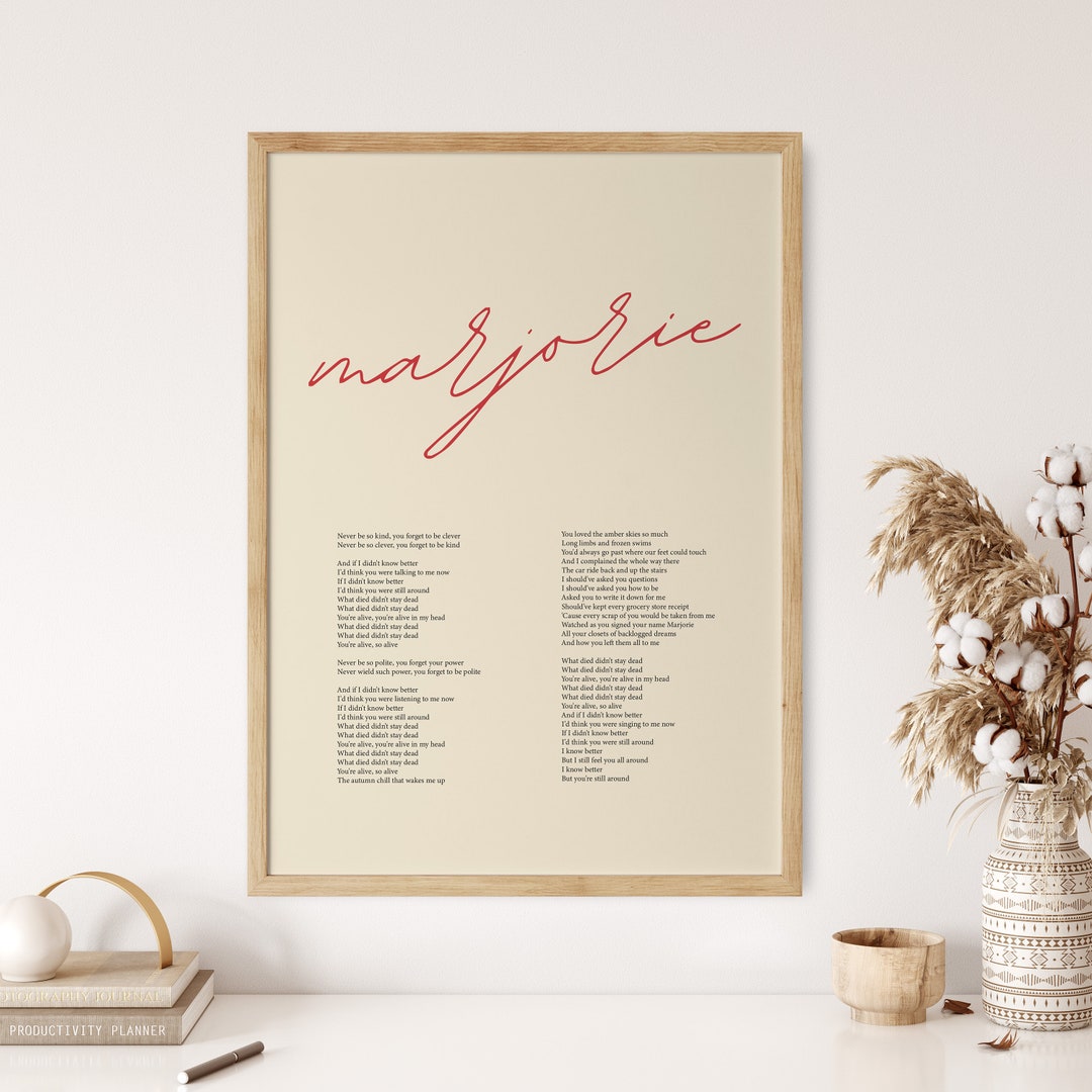 Marjorie Lyrics Poster, Majorie Print, Majorie Lyrics Wall Art, Taylor ...