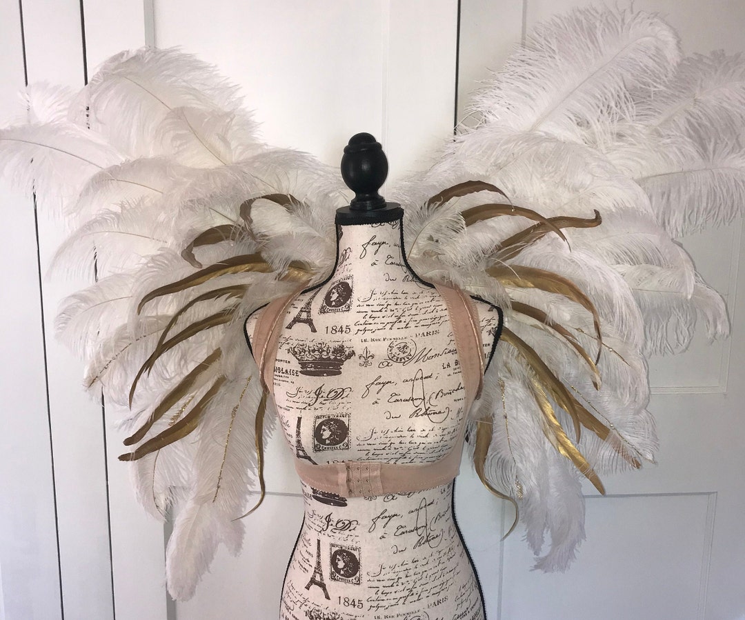 WHITE & GOLD Ostrich Feather Wearable Cosplay Wings,angel Wings ...