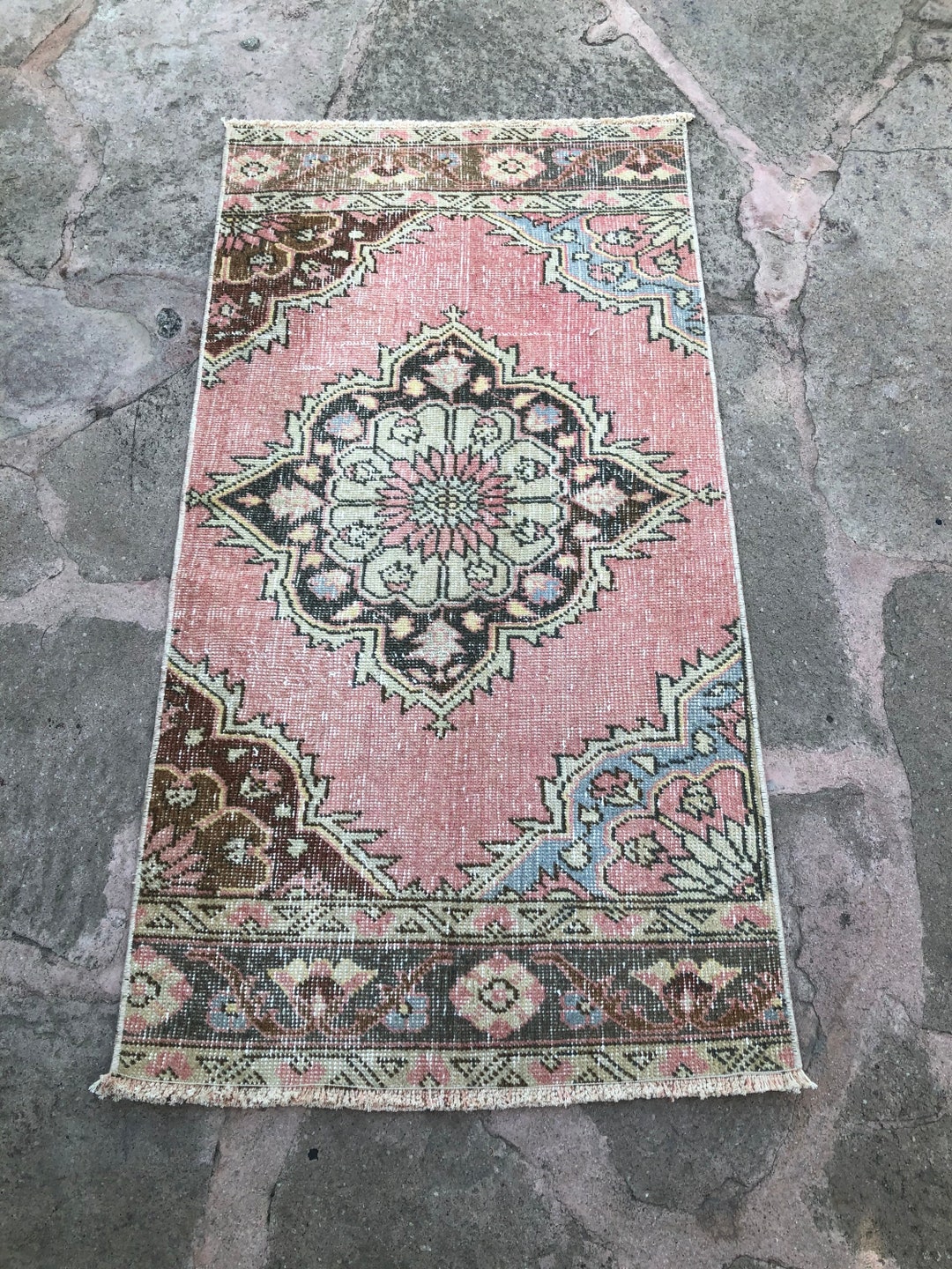 Small Rug, Powder Room Rug, Vintage Turkish Small Rug, Door Mat Rug ...