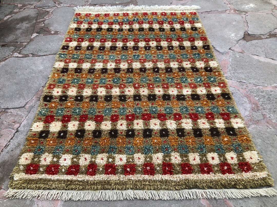 Checkered Design Rug Tribal Turkish Tulu Rug Shaggy Rug - Etsy