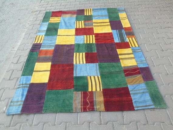 Rug Patchwork Rug Area Rug Handmade Rug Woolen Rug | Etsy