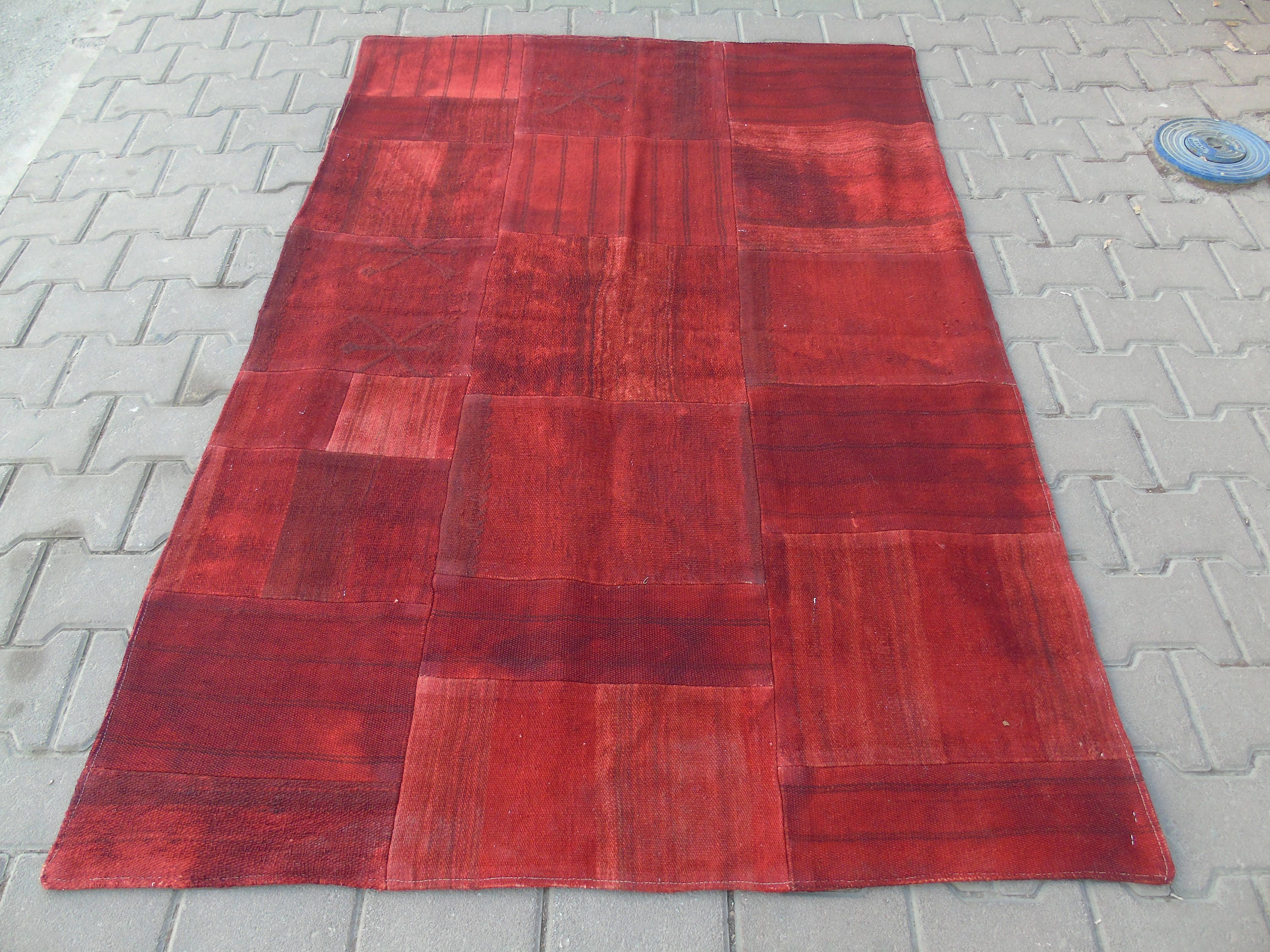 Patchwork Rug Patchwork Kilim Rug Area Rug Woolen Rug Red | Etsy