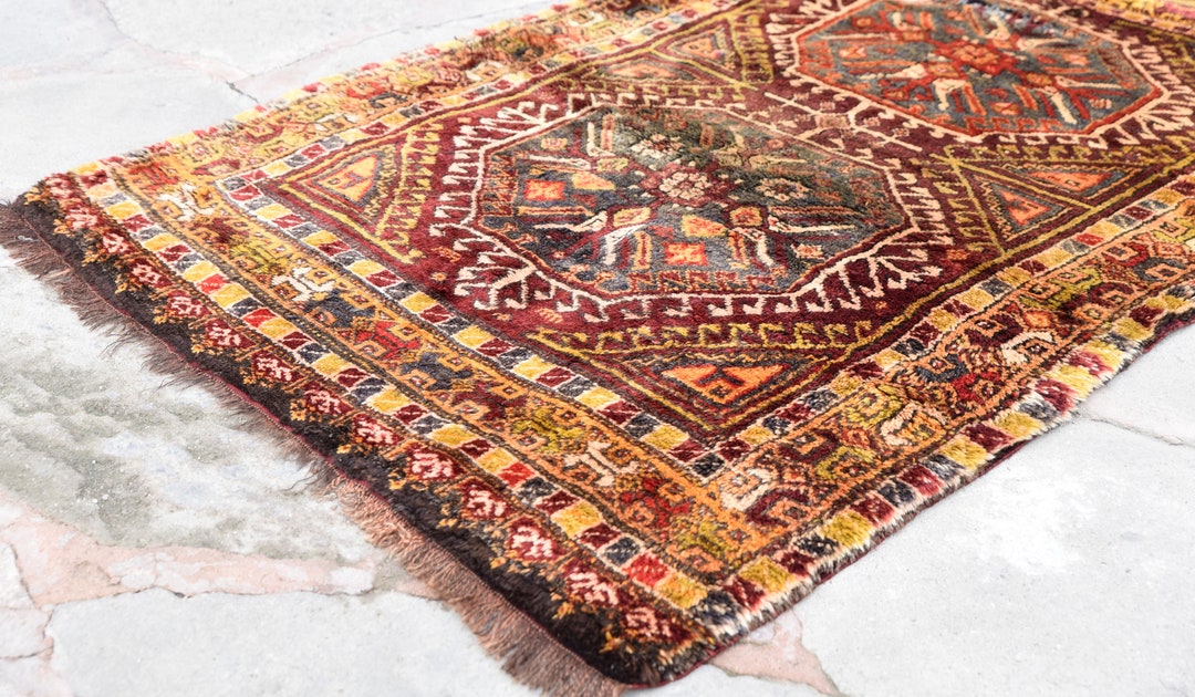 Handmade Wool Turkish Yatak Rug: Antique Tribal Oriental Rug (4"7x6"2 ...