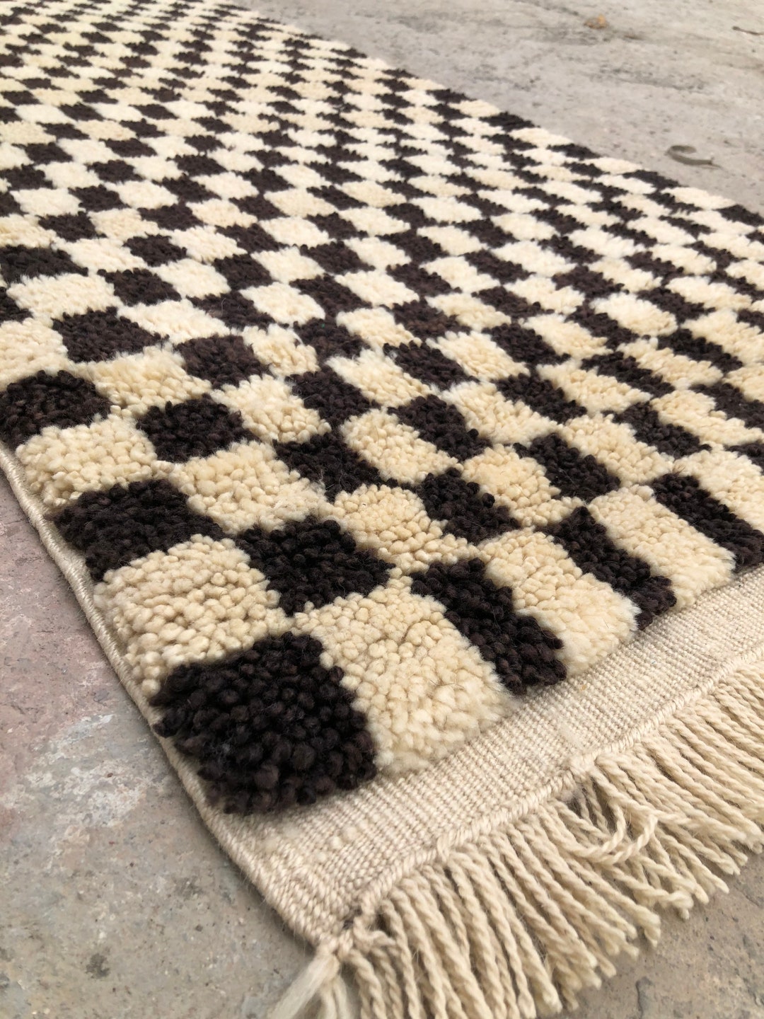 Black White Checkered Runner Rugs, Moroccan Checkered Design Runner ...
