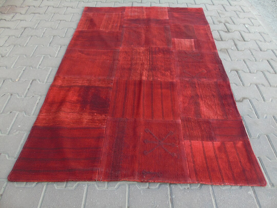 Patchwork Rug, Patchwork Kilim Rug, Area Rug, Woolen Rug, Red Rug ...