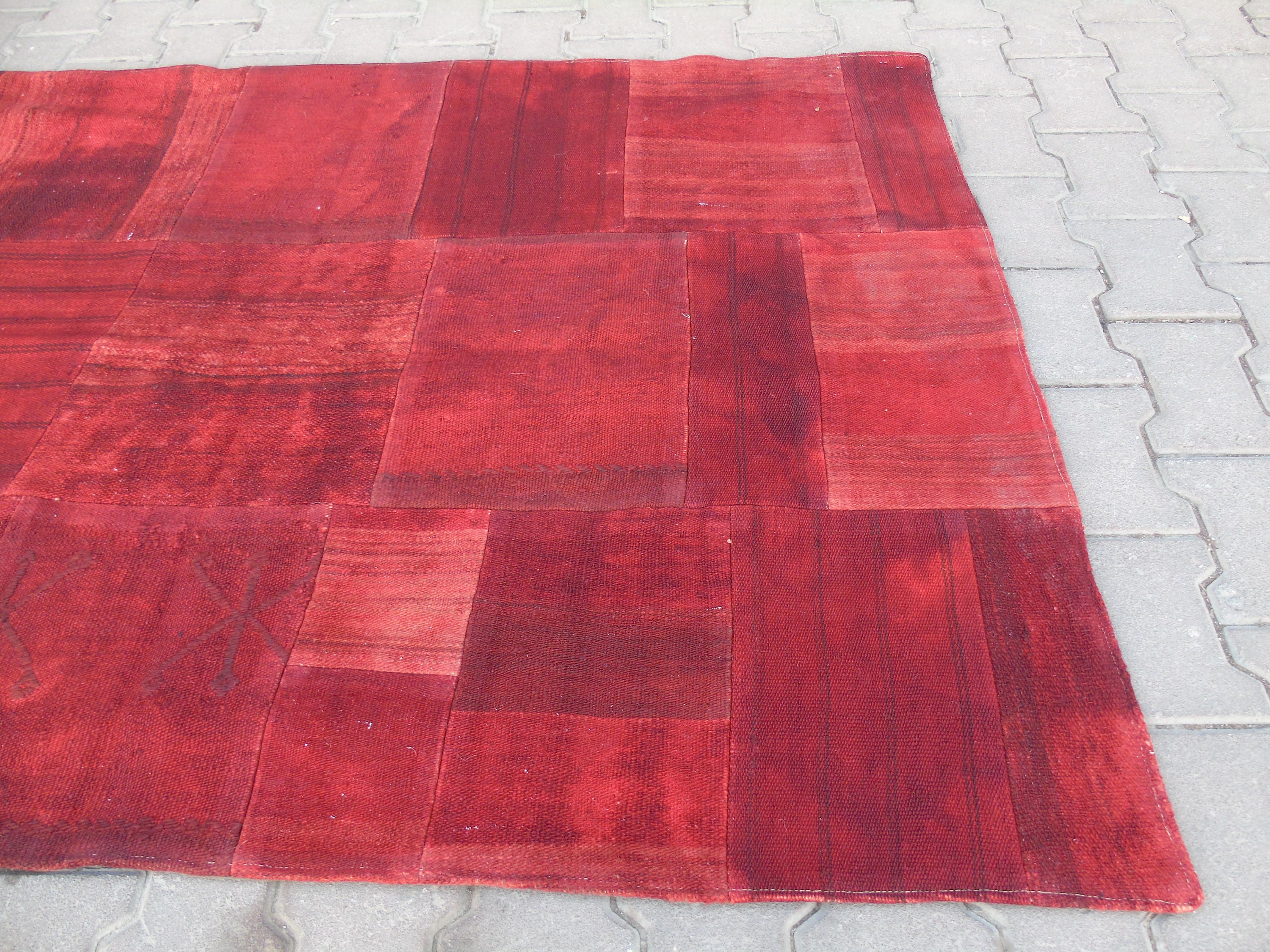 Patchwork Rug Patchwork Kilim Rug Area Rug Woolen Rug Red | Etsy