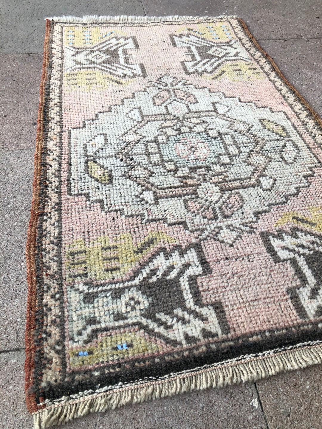 Handwoven Oriental Small Decorative Rug, Vintage Oushak Carpet Small ...