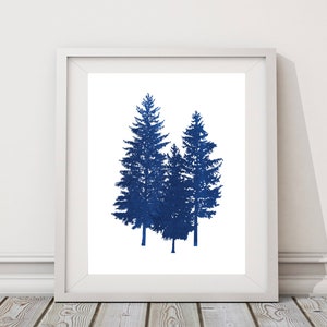 Navy Tree Trees Forest Watercolor Tree Outline Tree Wall - Etsy