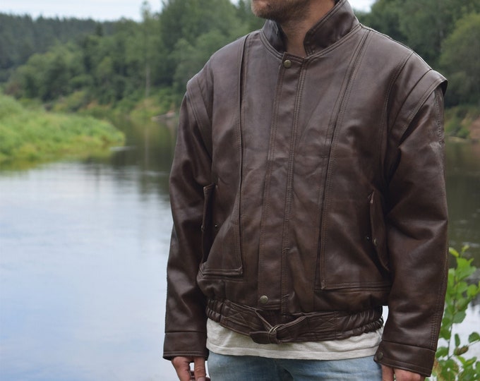 Real Leather Italian Jacket - Made in Italy - Brown Vintage Bomber ...