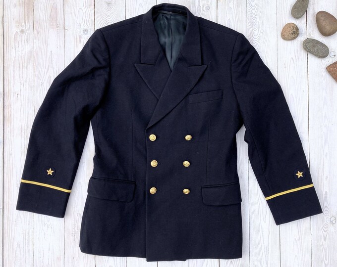 Vintage Sailor Uniform Jacket - Black Retro 80s Captain Blazer - Men's ...