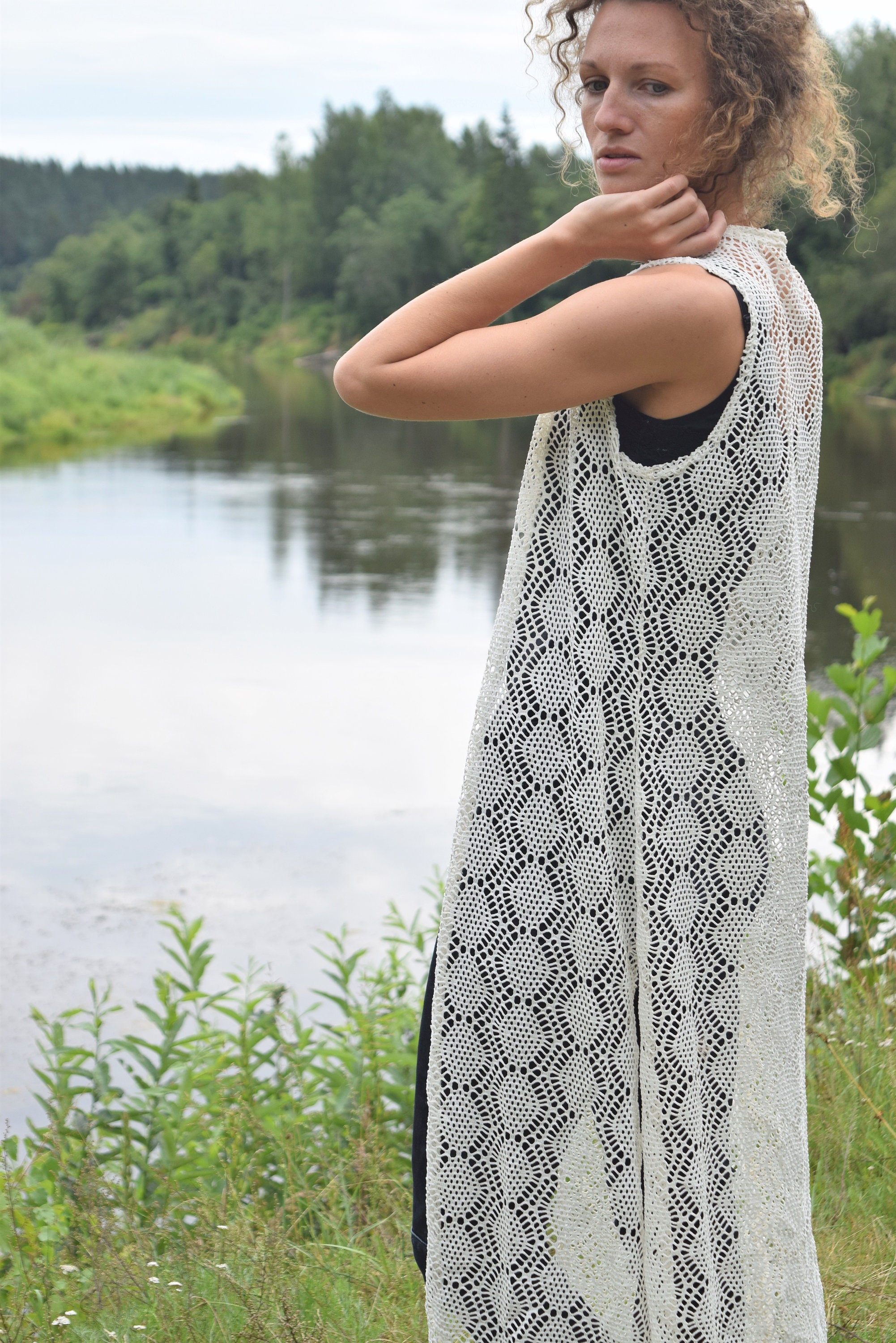 White crochet robe Vintage summer dress Bohemian clothing | Etsy