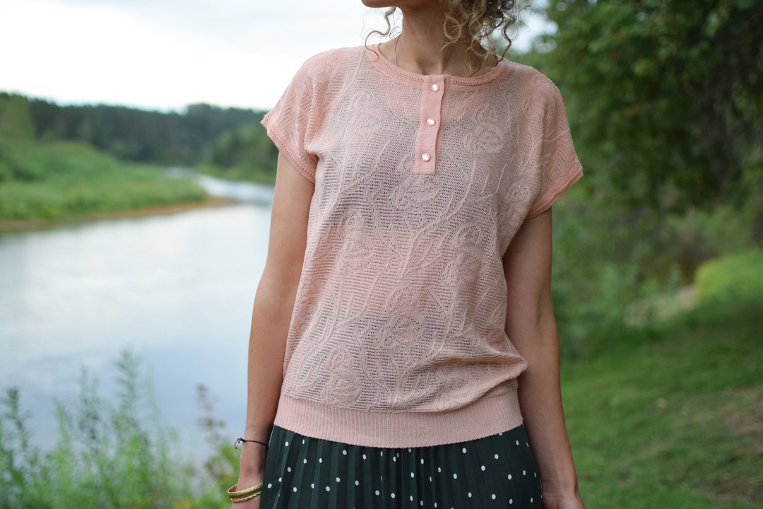 Peach Color Transparent Vintage Women's Summer Shirt - Retro Floral ...