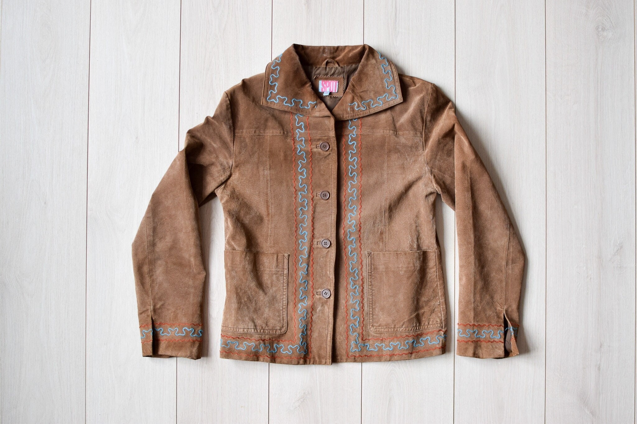 Real Leather Native Pattern Jacket Brown Suade Southwest Country Jacket ...