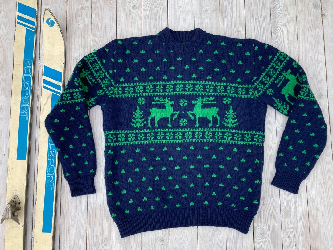 Super Cozy Vintage Reindeer Sweater Pure New Wool 70s Retro - Etsy