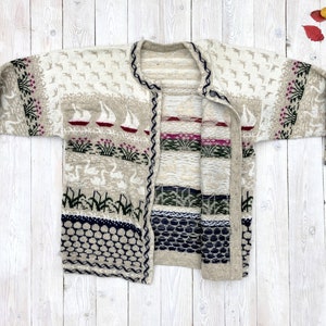 Hand Knitted Vintage Cardigan - Nordic Wool Sweater - Patterned ...