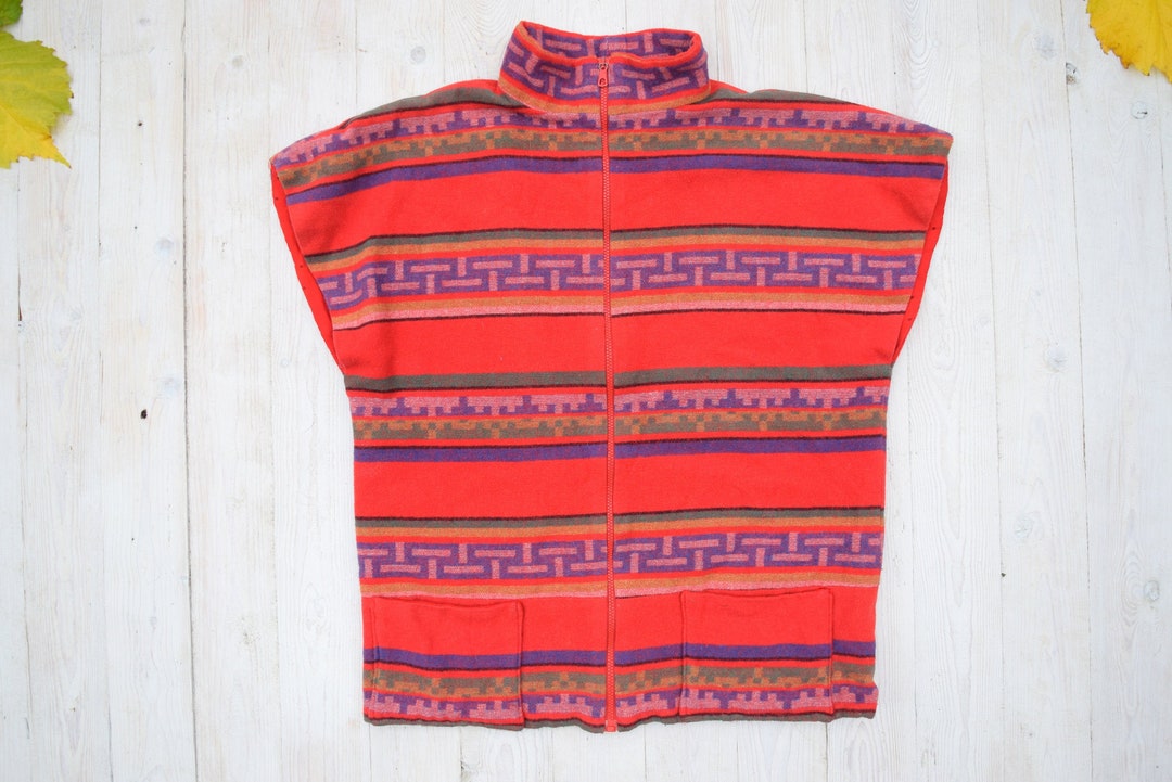 Red Navajo Vintage Vest, Wool Jacket, Traditional Sleeveless Jacket ...