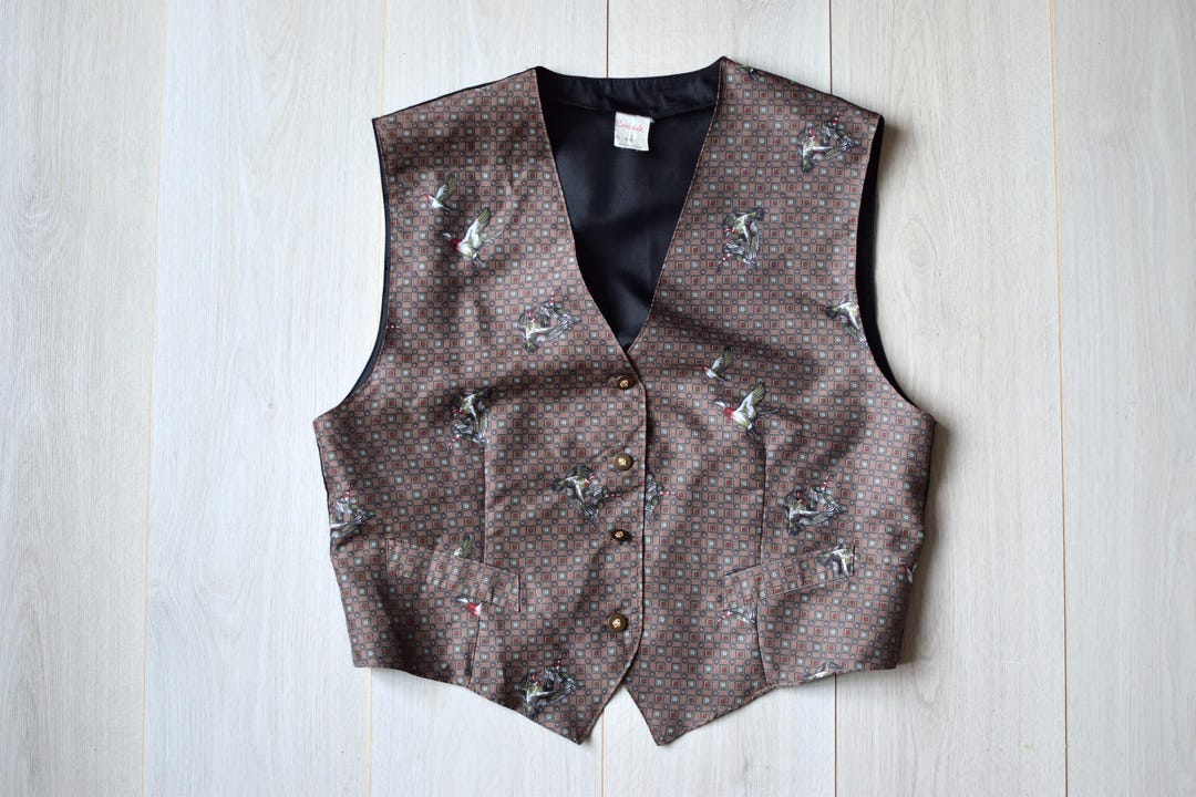 Vintage Swedish 90s Waistcoat, Retro Geese Pattern Elegant Vest, Formal ...