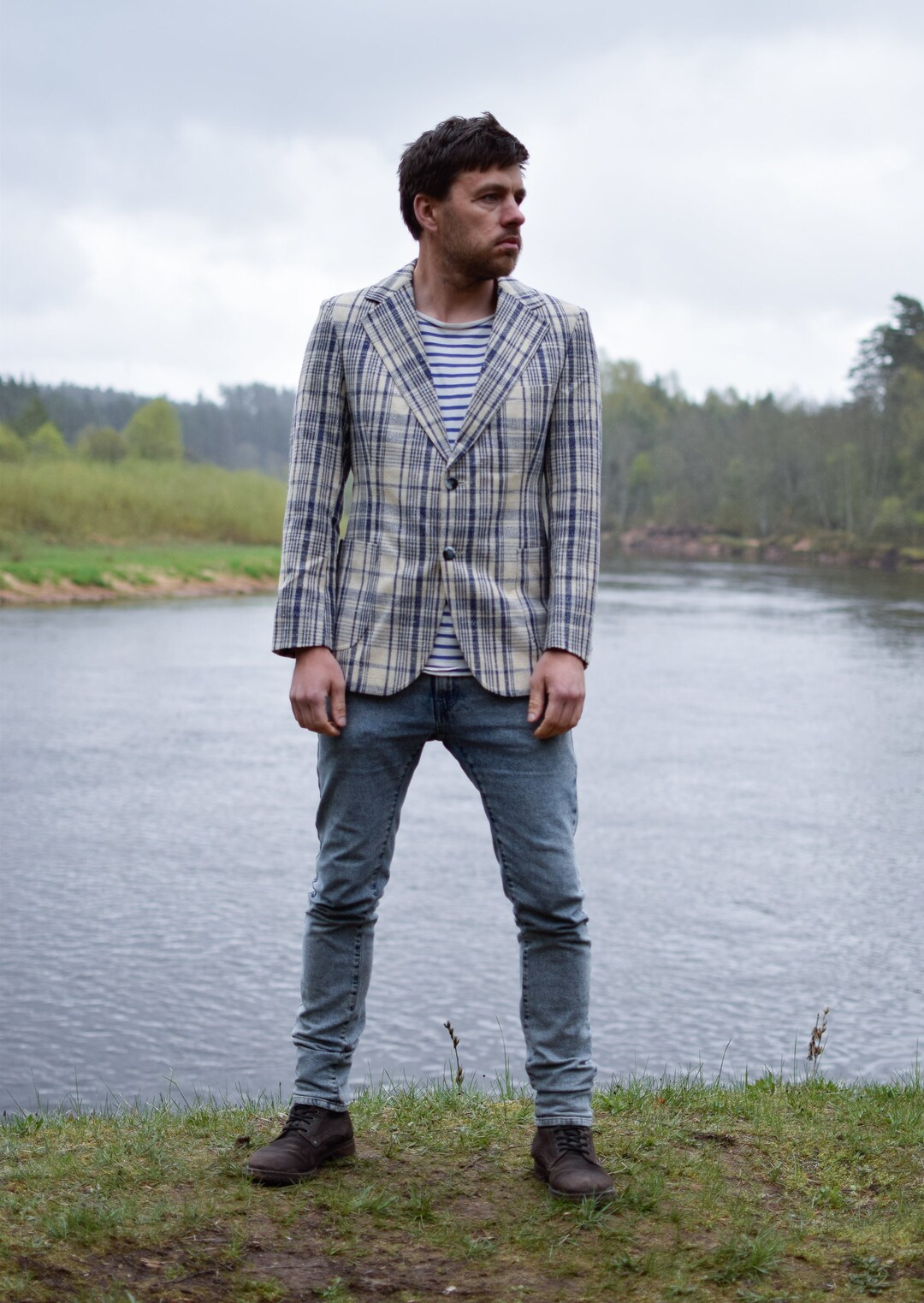 Blue Checker 80s Sport Coat - Finnish Vintage Tweed Jacket - Hipster ...