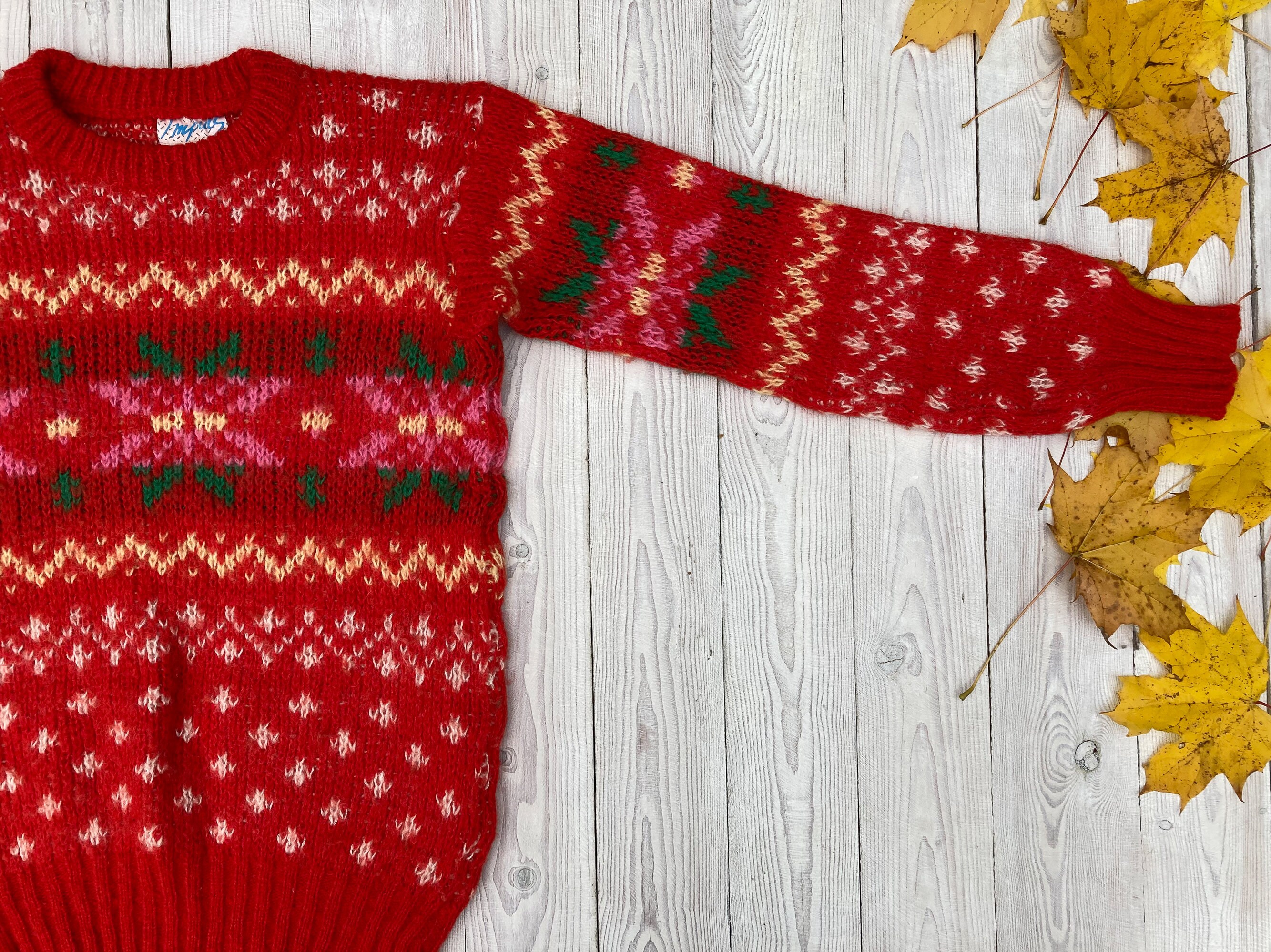 Red Vintage Italian Winter Sweater 80s Knitted Cozy Nordic Jumper ...